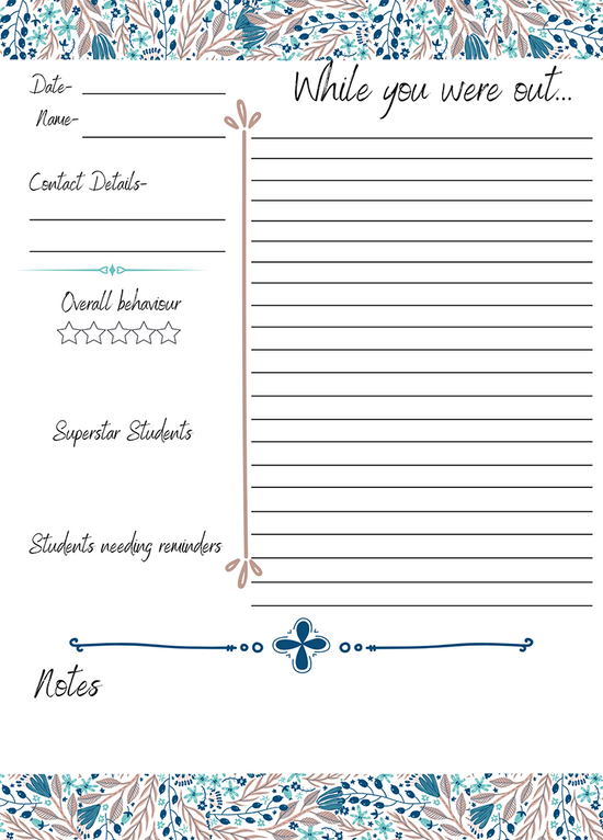 "While you were out" note pad for relief, supply and casual teachers ...