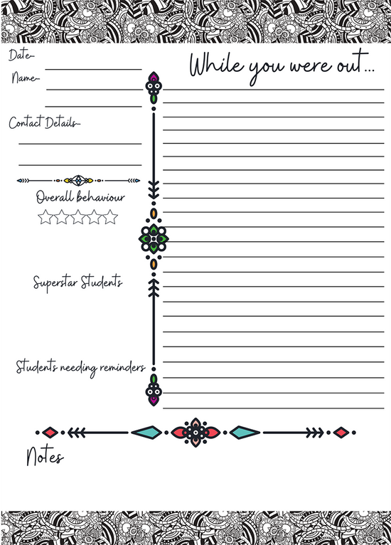 "While you were out" note pad for relief, supply and casual teachers ...